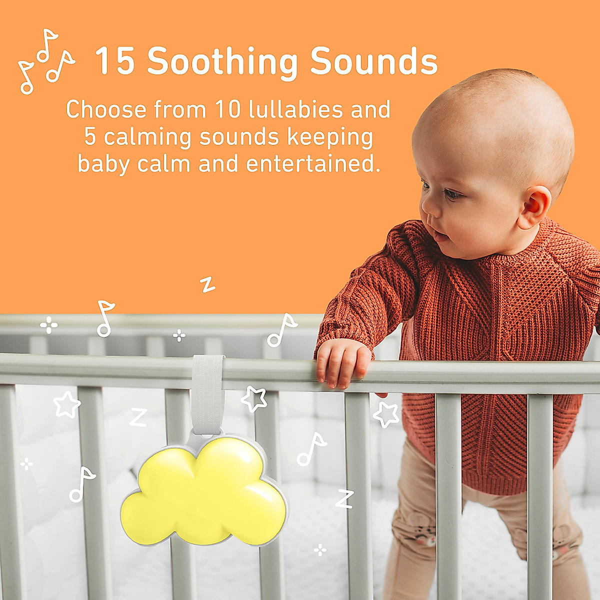 Pure Enrichment PureBaby Cloud Portable Sound Machine and Night Light - 15 Soothing Sounds, Travel Friendly, Battery Operated, Ideal for Baby and Kids on The Crib, Stroller, Headrest, and More