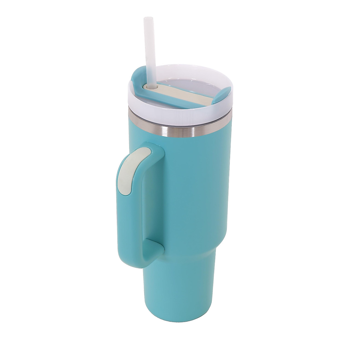 YOGI Ceramic Lined Tumbler with Handle and Straw Lid, Stainless Steel Travel Mug & Water Tumbler, Vacuum Sealed Cup with Handle - 40oz Aqua