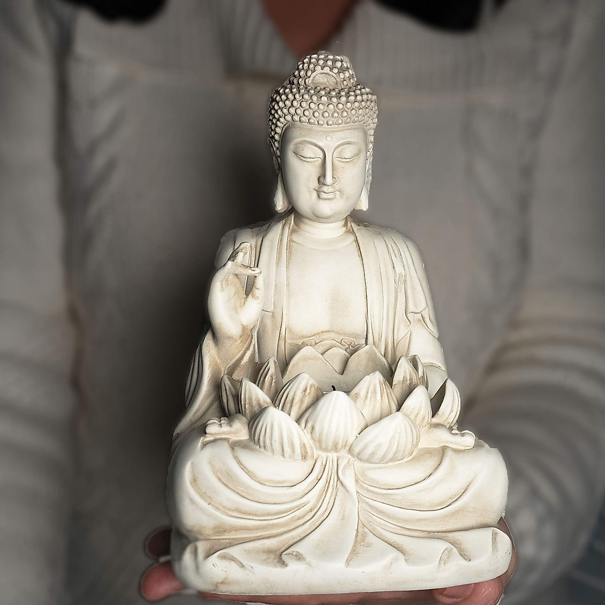 Bella Haus Design Buddha Tealight Candle Holder Statue – 8.5” Tall Polyresin - Zen Home and Garden Decor - Includes 3pcs Tea Lights and Free Candle Snuffer for Office, Indoor, Outdoor Decoration