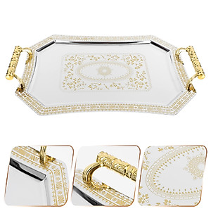 Cabilock Cake Platter Stainless Steel Serving Trays Food Platter Jewelry Tray with Handles Farmhouse Butler Platters for Appetizer Coffee Candle Perfume 35. 7x25cm Decorative Tray