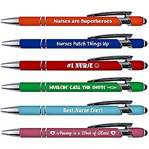 Greeting Pen Nurse Pen Sets with Soft Touch Coated Metal and Stylus 6 pack 36109
