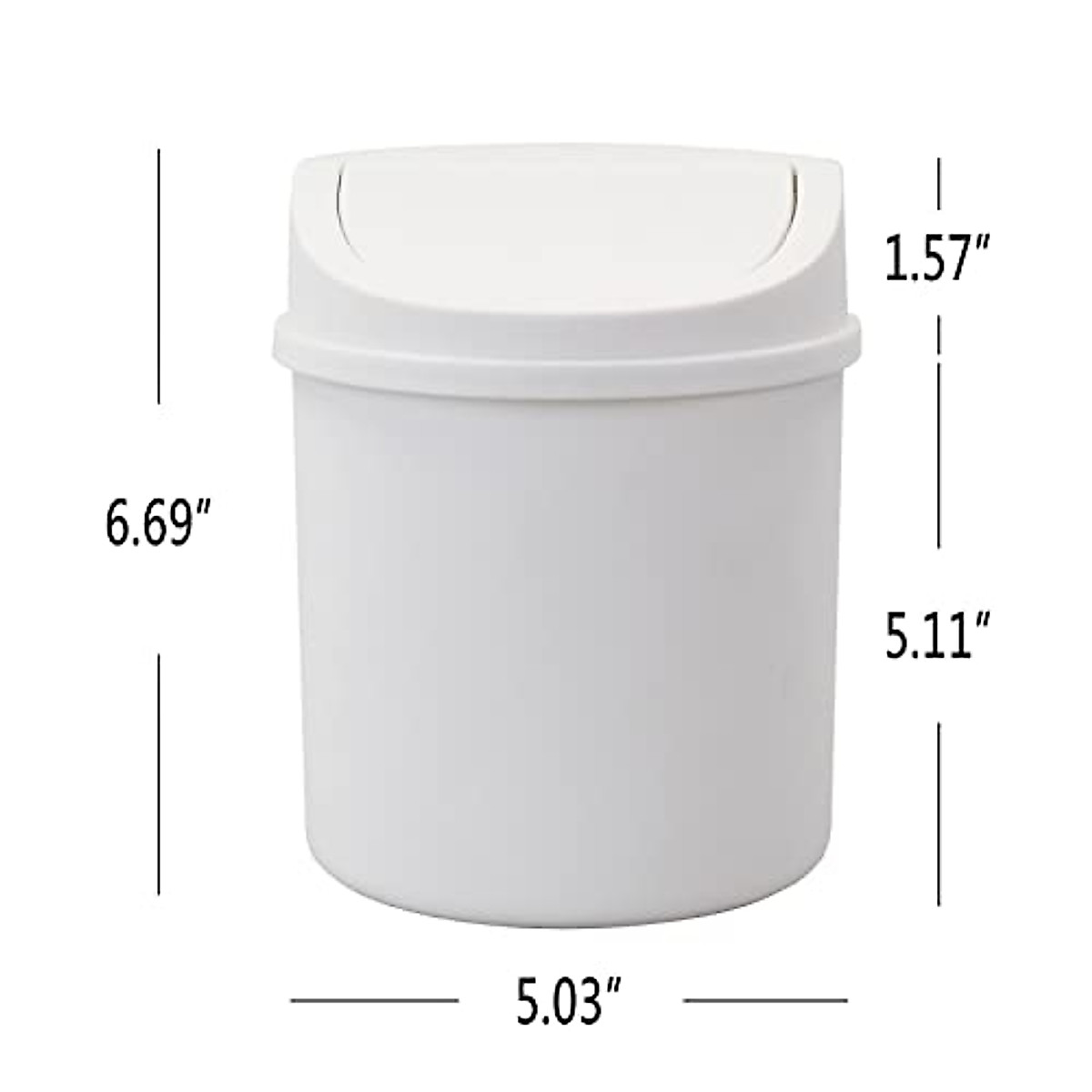 Callyne 0.5 Gallon White Tiny Desktop Waste Cans, Mini Swing Top Trash Can