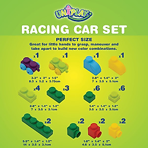 UNiPLAY Race Car Set, Building Block Car Toys for Cognitive Development, Motor Skills, Sensory Learning, Educational Toy for 3 Years Old and Up (39 Piece-Set)