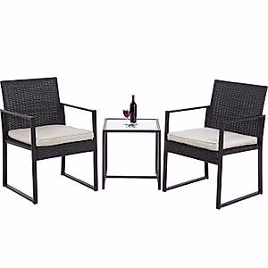FDW Outdoor Patio Furniture Set,3 Pieces Wicker Modern Bistro Set Conversation Sets with Coffee Table for Yard and Bistro