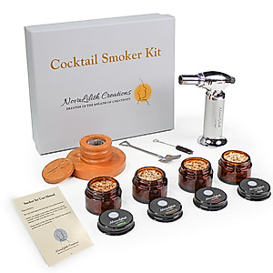 NovaLilith Old Fashioned Cocktail Smoker Kit with Torch (No Butane) for Bourbon, Whiskey, and Custom Drink Making with Natural Cherry, Peach, Apple, and Walnut Wood Chips, Filter, and Accessories