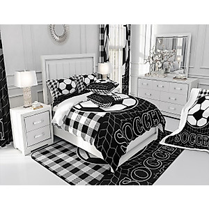 Feelyou Soccer Bedding Set for Girls Boys Kids Twin Size Black White Comforter Cover Set Room Decorative Geometric Pattern Duvet Cover Sports Theme Bedspread Cover 2Pcs Bedclothes