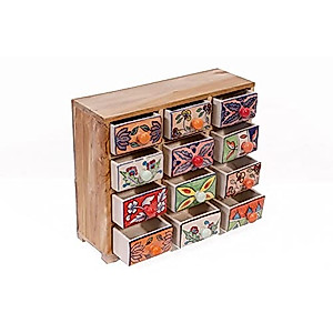 Tyagi-Export -Multipurpose 12 drawer ceramic organizer storage chest of drawers -Teak wood Unique Pottery Fancy Wooden Drawer Box Drawers jewellery organizer,for bedroom living room 14 x 4.5 x 12 Inch