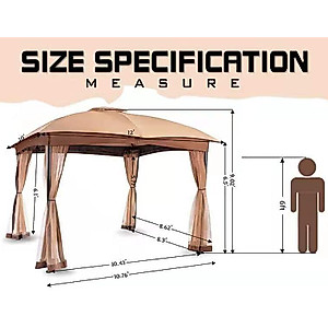Gazebo for Patio, FAB BASED 10x12 Gazebo, Double Vent Canopy Gazebo, Outdoor Gazebo with Privacy Netting, Easy Setup Patio Pavilion with Steel Frame Strong Legs for Lawn, Backyard, Deck (Khaki)
