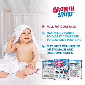 Growth Spurt Goat Milk Toddler Formula – Powdered Goat's Milk Toddler Formula – Lactoferrin, 2'-FL HMO, Prebiotics, Probiotics, Iron, DHA & ARA, Immune Support, Non GMO Infant Baby (12 Pack)