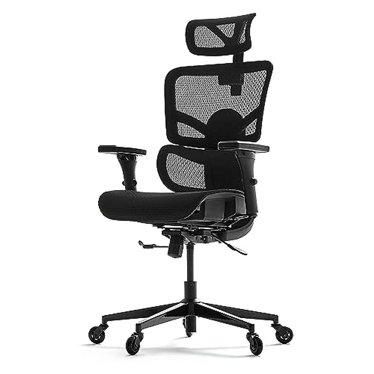 Wellnewlife Prestige Ergonomic Office Chair with Full Body Adjustability for 5ft 4in to 6ft 6in. Adjustable Height, Head, Arms, Seat Depth, Backrest, Recline. Swivel Mesh Office Chair, Blade (Black)