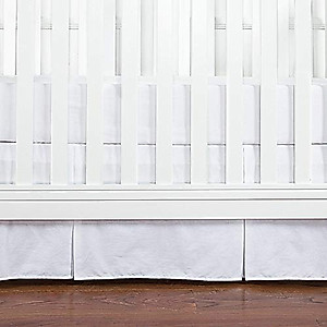TILLYOU Crib Bed Skirt White Pleated for Baby Boys Girls, 100% Natural Soft Dust Ruffle, Standard Nursery Bedding Toddler Bedskirt Solid, 14" Drop