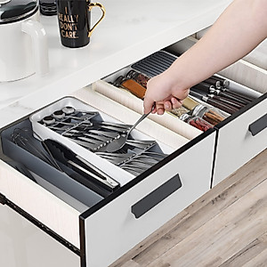 Aionvidas Expandable Silverware Organizer Storage Tray, Compact Cutlery Organizer in Kitchen Drawer, Adjustable and Removable Flatware Organizer for Kitchen Drawer Holding Utensils Spoons Knife Forks