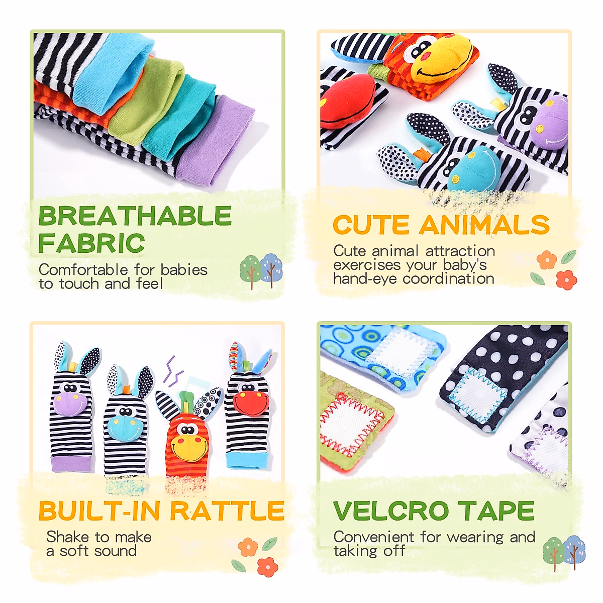 Baby Wrist Rattles Foot Finder Socks Set, Wrist Rattle Arm Hand and Rattle Leg Ankle Socks, Newborn Soft Sensory Toys, Baby Socks Infant Wrist Rattles for Babies 0-6 Months, Baby Gift 0-6 6-12 Months