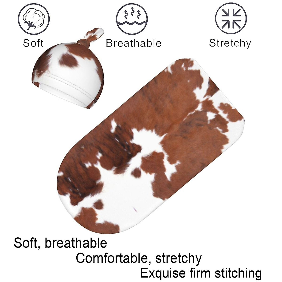 Jarverce Cowhide Print Swaddling Blanket for Baby, Soft Sleeping Bag, Sack for Newborn Boys Girls, Unisex Baby Stuff, Highland Cow