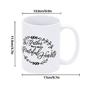 Gather Here with Grateful Hearts Funny Mug 11oz Good Morning Mug Funny Quote Coffee Mug Ceramic Motivational Quote Cup Gaming Coffee Mug Gift for Couples Anniversary and Newlyweds Engagement Party