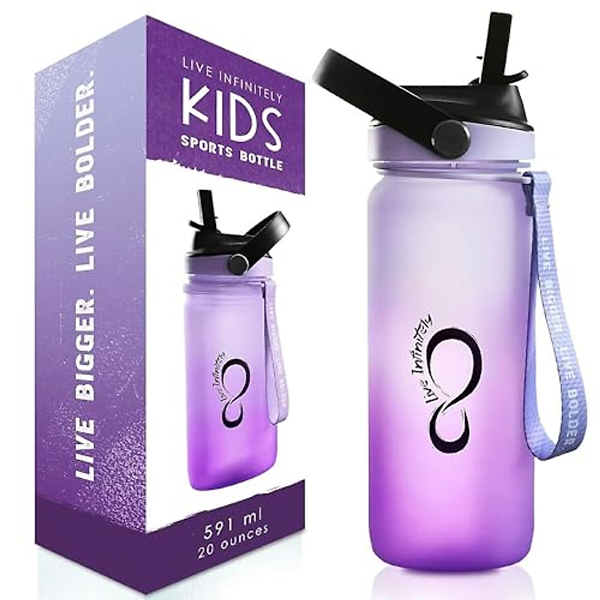 Live Infinitely 20oz Kids Water Bottle with Easy Sip Straw - Water Bottle is Dishwasher Safe & BPA Free Kids Water Bottle (Amethyst)