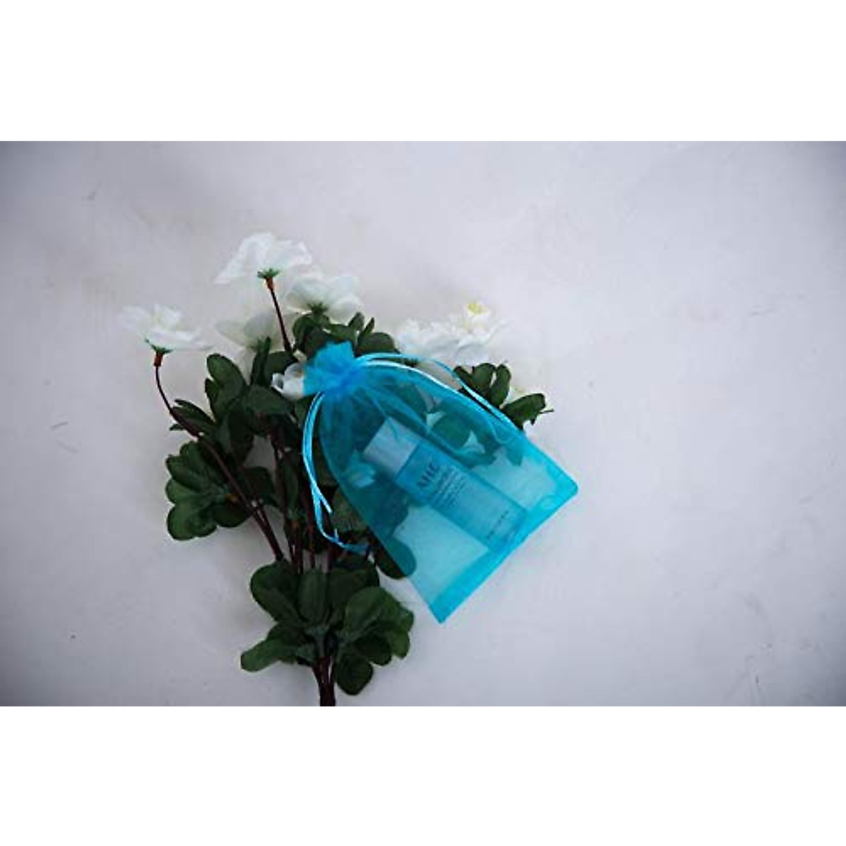 Xin 100pcs 4x6inch(about10x15cm）transparent drawstring organza bags, jewelry bags, wedding party Christmas gift bags, cosmetics gift bags (Blue)