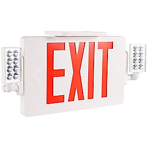 Gruenlich LED Combo Exit Sign, Emergency Light with 2 Adjustable Heads and Double Face, Back Up Batteries- US Standard Red Letter EXIT, UL 924 Qualified, 120-277 Voltage, 1-Pack