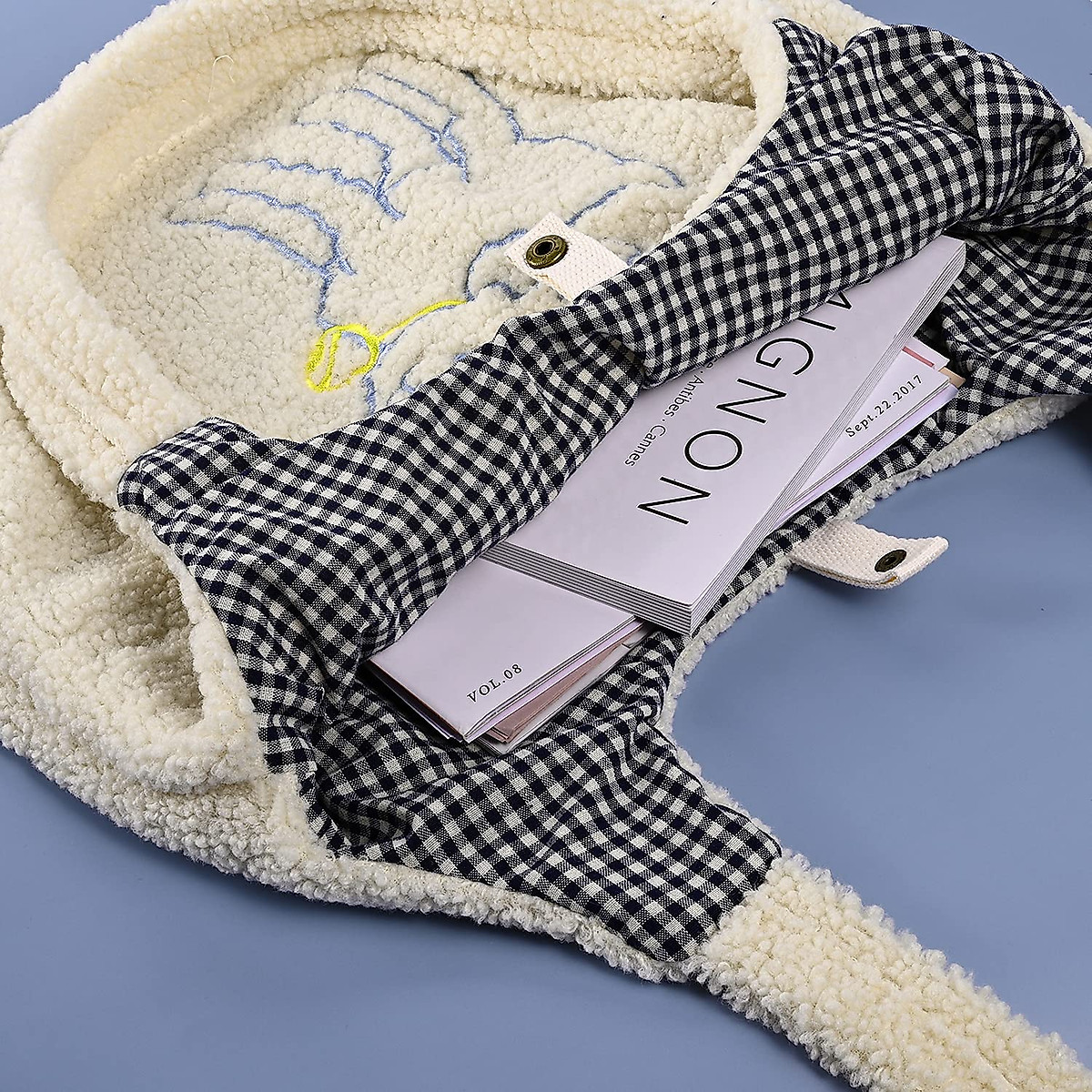 FVVMEED Plush Lamb Bag Tote Purse Lamb Like Fabric Shoulder Bag Simple Shoulder Women Casual Handbag