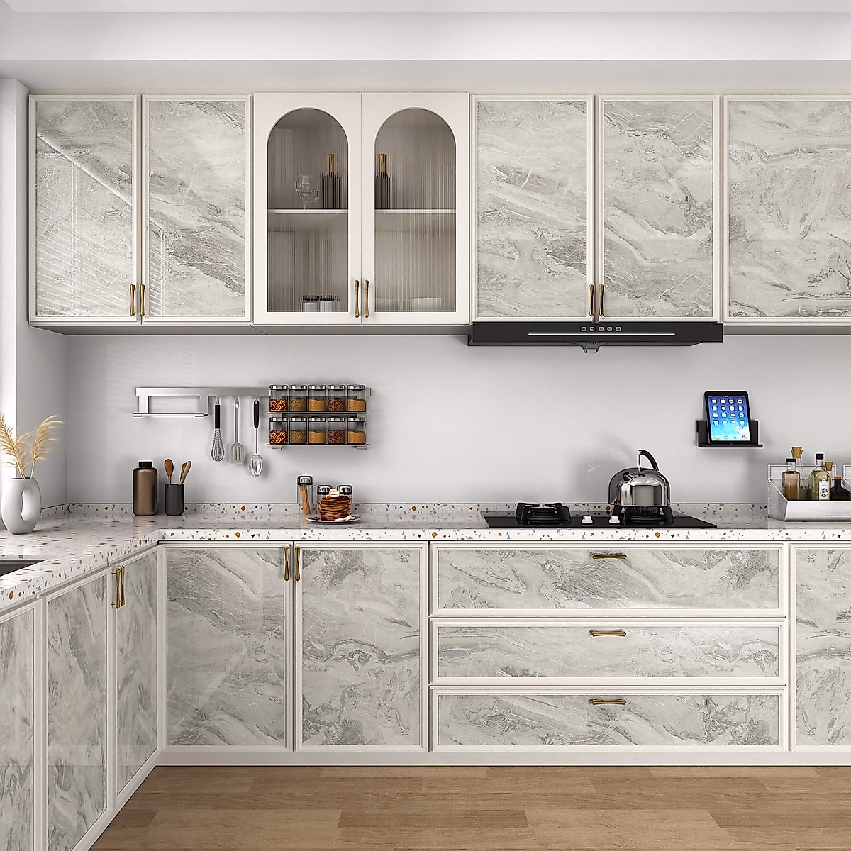 Beige/Silver Marble Contact Paper for Countertops Peel and Stick Wallpaper for Cabinet Vinyl Roll for Bathroom Kitchen Beige Granite Countertop Paper Cover 15.8''x78.7'' Contact Paper for Desk & Liner