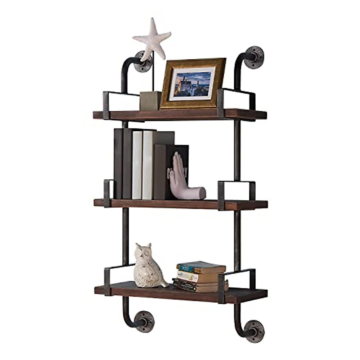 Armen Living Booker 40" Accent Shelf in Walnut Wood Finish with Grey Piping