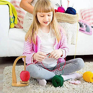 QKDS Yarn Holder for Knitting and Crocheting, Wooden Yarn Spinner with Magnetic Metal Twirling Mechanism and Anti-Slip Pads, Yarn Spindle Dispenser, Gift for Knitting Crochet Lovers(Natural Wood)