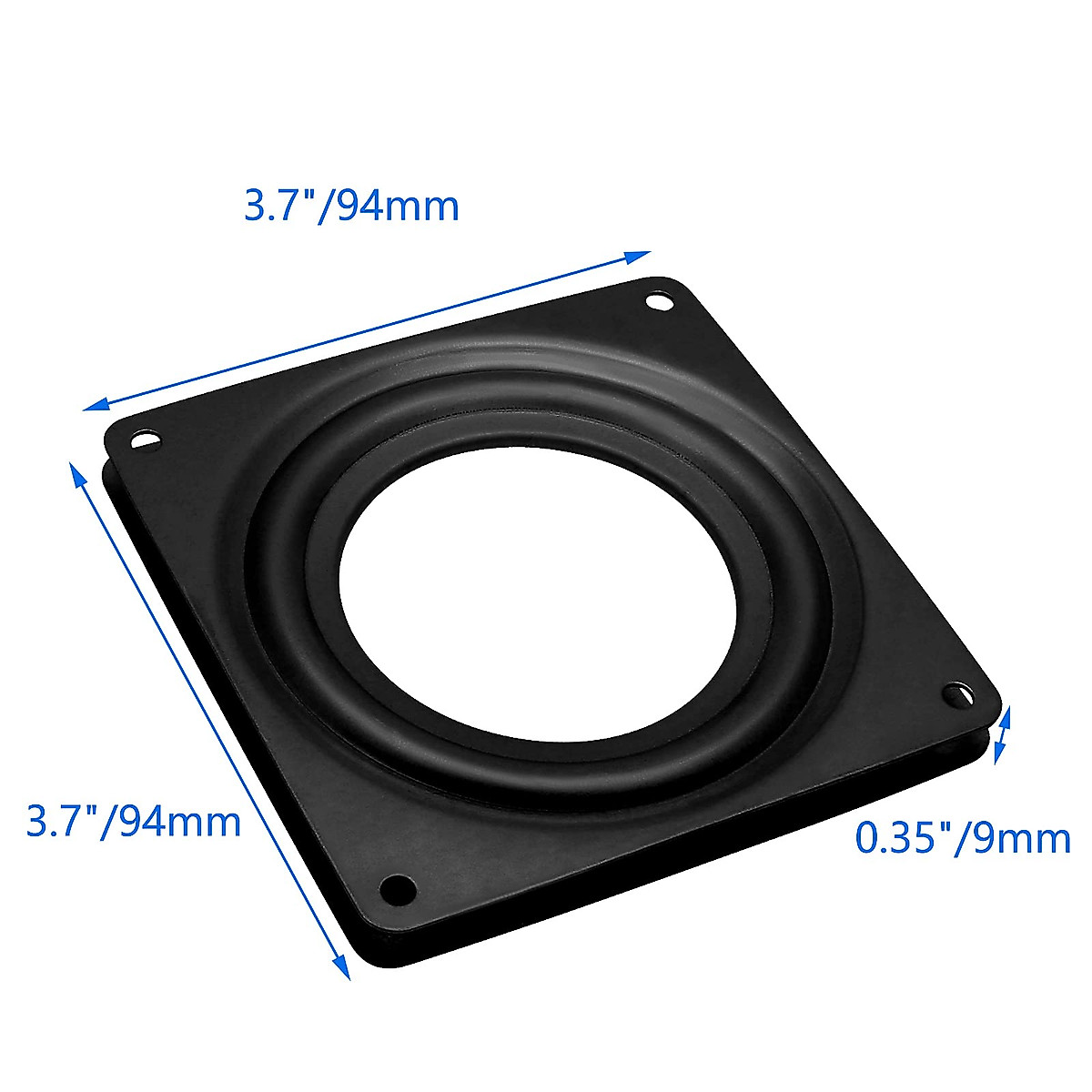 4 Pcs 4 Inch Square Rotating Bearing Plate, 300lbs Capacity Turntable Bearing Swivel Plate for Serving Trays, Kitchen Storage Racks, Makeup Holder - 5/16-Inch, Thick Black