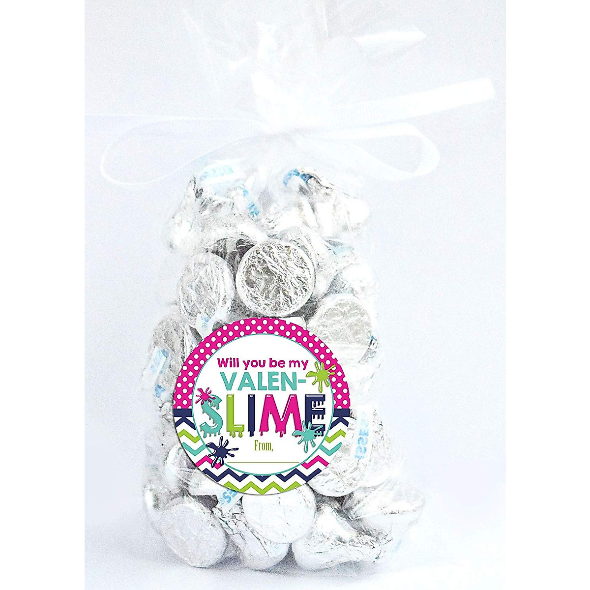 Slime Time Valentine Party Favor Sticker Labels, 40 2" Party Circle Stickers by AmandaCreation, Great for Classroom Valentines, Envelope Seals, Gifts & Treats