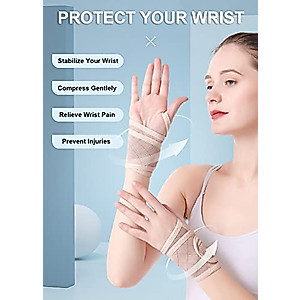 2 Pack Wrist Brace Wrist Wraps for Women Men, Carpal Tunnel Wrist Brace Wrist Straps for Weightlifting (Beige)