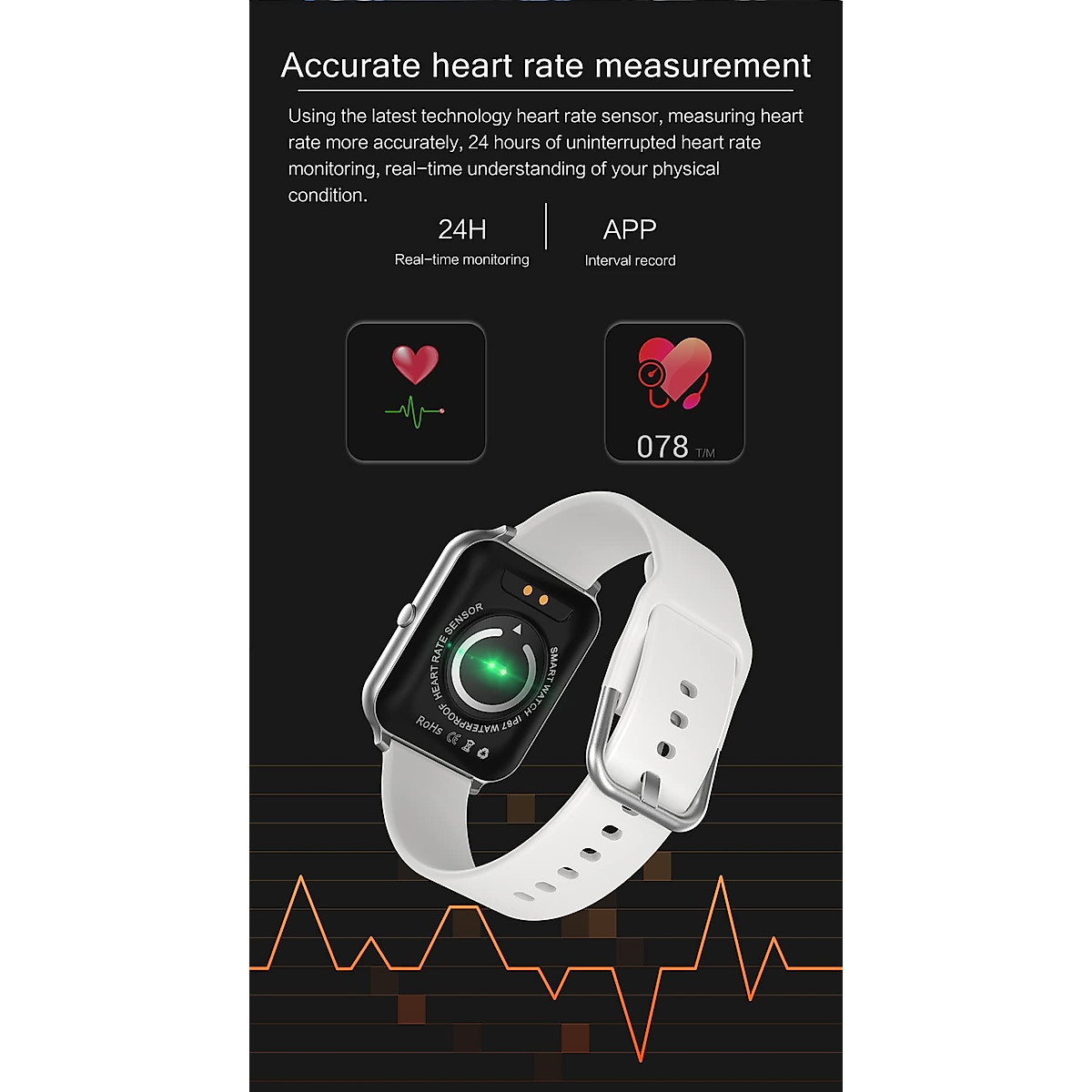Baisnow Men's and Women's Smart Watches ， Health Smart Watch Capable of Monitoring Heart Rate， Sleep Monitoring, Step Counting, etc，Black