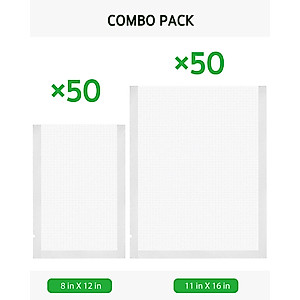 Syntus Vacuum Sealer Bags, 100 Gallon 11" x 16" and Quart 8" x 12" Commercial Grade PreCut Bag, BPA Free Food Vac Bags for Storage, Meal Prep or Sous Vide