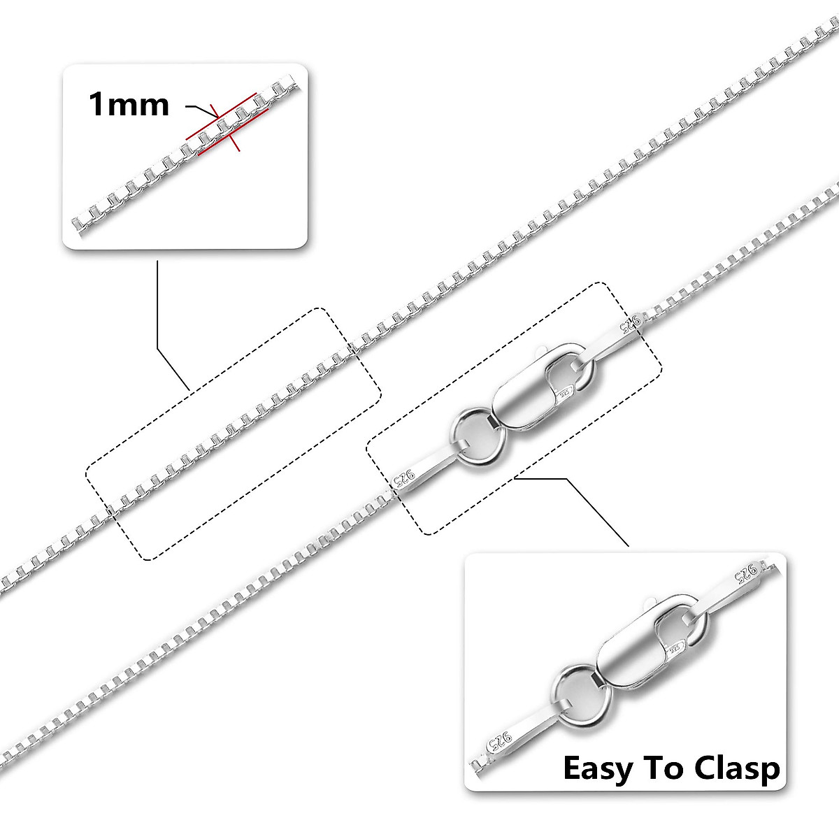 ASHINE Silver Chain Sterling Silver Chain Silver Chain Necklace for Women Silver Necklace Chain (1mm Box Chain Lobster Clasp 30 Inches)