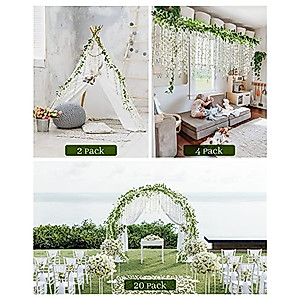 JACKYLED 40 Branches Wisteria Hanging Flowers 6 Feet Artificial White Wisteria Vine Silk Wisteria Flowers Garland for Wedding Arch Party Garden Home Decor (4 Packs)