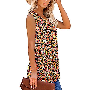 Tank Top for Women Yellow Red Floral Sleeveless Tops Floral Tops L