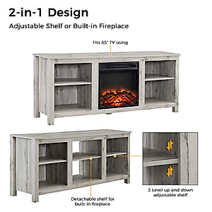 CHADIOR Wooden Stand and Electric Fireplace, Fit up to 65" Flat Screen TV with Cabinet and Adjustable Shelves Entertainment Center for Living Room, Light Grey