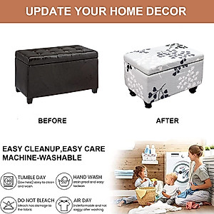 Eco-Ancheng Storage Ottoman Cover Rectangle Ottoman Slipcover Folding Storage Ottoman Bench Slipcovers Footrest Stool Slipcover with Nonslip Elastic Bottom for Living Room,Large 01
