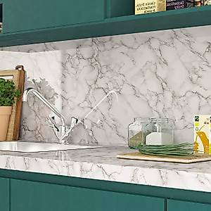 YENHOME Marble Wallpaper 393x30 inch White Grey Granite Marble Contact Paper Kitchen Counter Top Covers Peel and Stick Countertops Removable Self Adhesive Wall Paper for Countertops Kitchen Cabinets