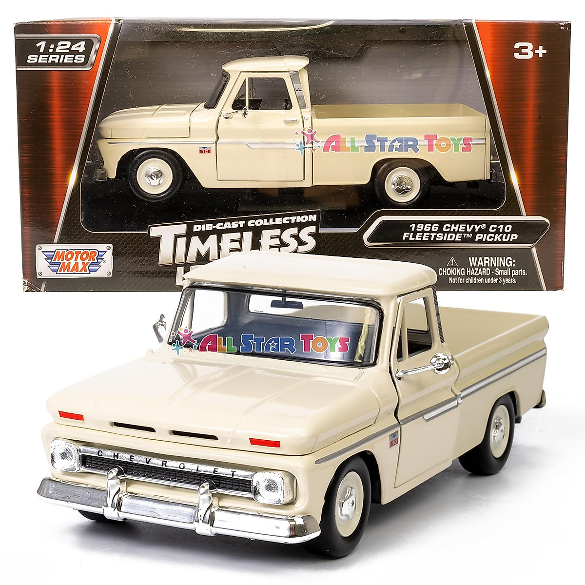 New Motormax - 1966 Chevy C10 Fleetside Pickup Cream 1:24 - 73355AC ,#G14E6GE4R-GE 4-TEW6W239922