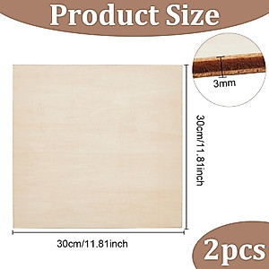 BENECREAT 2PCS Wood Veneer Sheets Laser Cut, 12x12 Inches Self Adhesive Rectangle Wood Panels for DIY Painting, Laser Projects, Woodworking, Model Making, 3mm Thick
