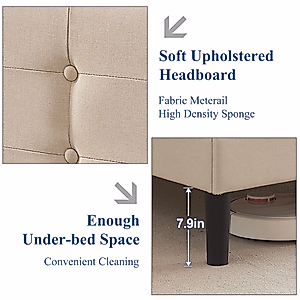 VECELO Twin Size Upholstered Bed Frame with Height Adjustable Fabric Headboard, Heavy-Duty Platform Bedframe/Mattress Foundation/Strong Wood Slat Support/No Box Spring Needed, BGE