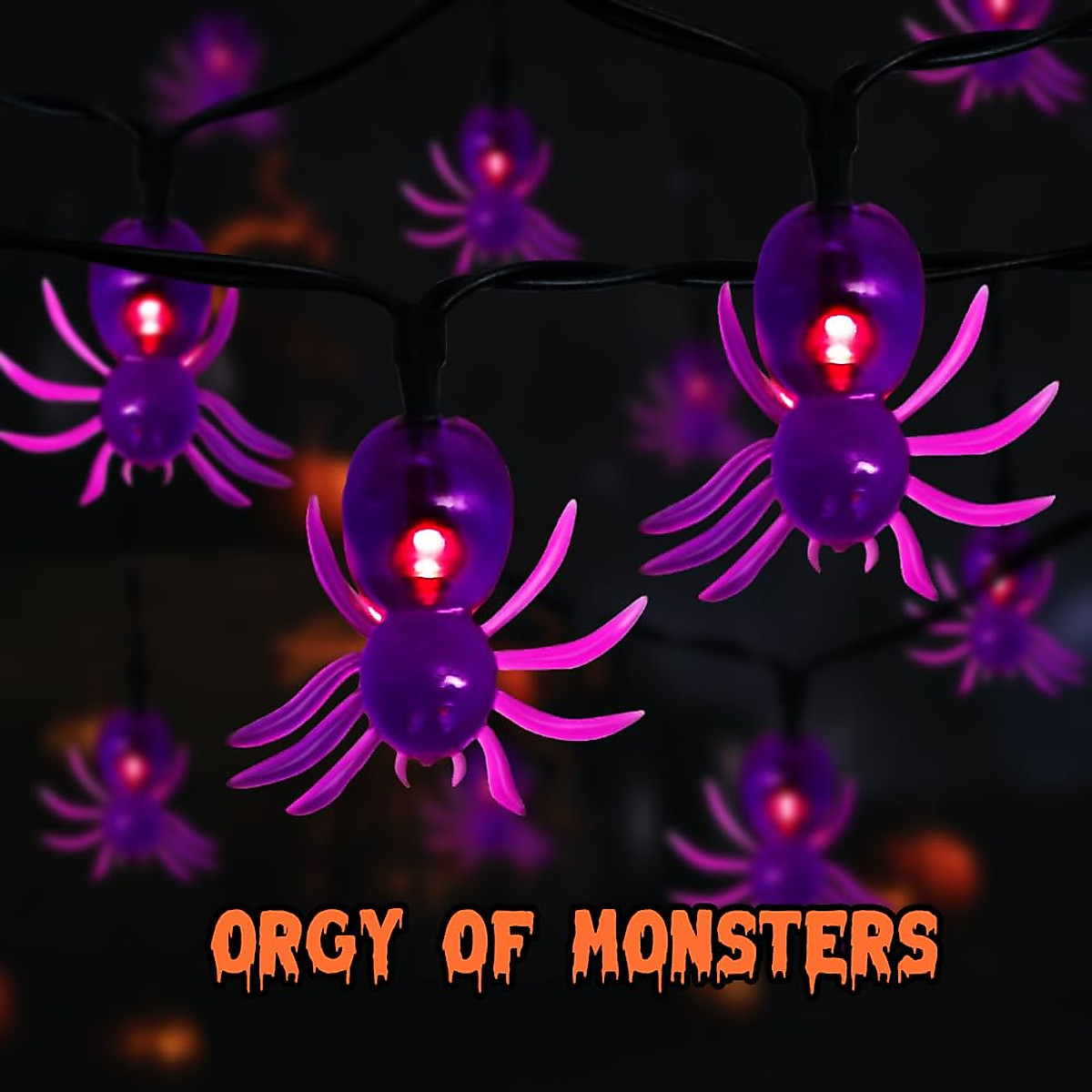 Halloween Solar Outdoor String Lights, 50 Purple Spider Lights with 8 Modes, 23ft Waterproof String Bulbs, Decorations for Halloween Party, Yard, Patio, Garden, Outdoor, Home