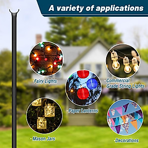 Slsy String Light Poles Stand for Outside, 5 Prong Fork Backyard Outdoor Lights Pole, Poles Stand for Patio, Garden, Christmas, Yard. (9 FT x 30 mm)