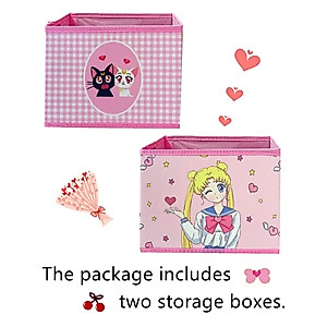 Kerr's Choice Collapsible Cube Storage Box Pink Desk Decorative Boxes Desk Baskets Animie Moon Makeup Holder Organizer with Badge Holder Keychain