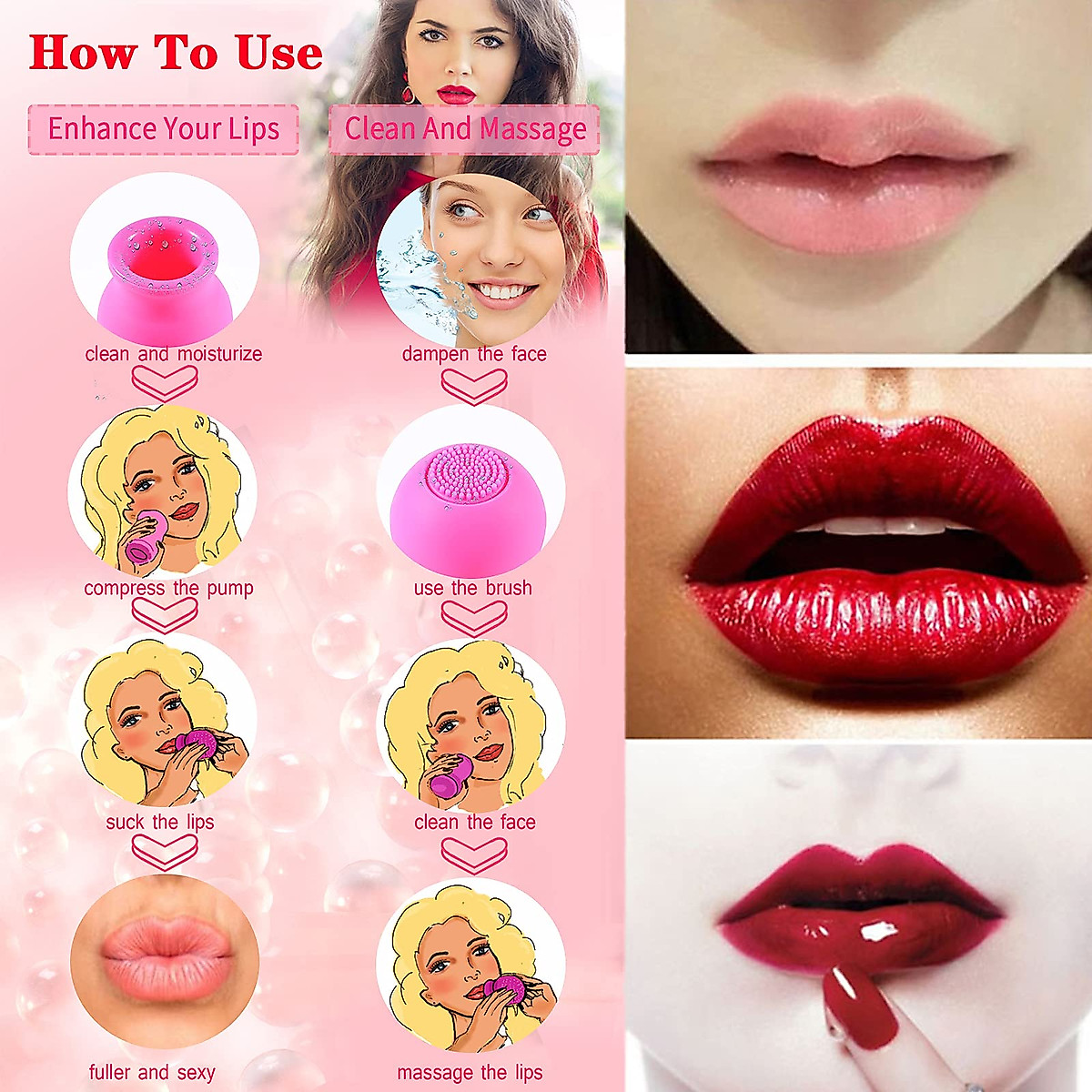Lip Plumper Device Lip Filler Beauty Pump,New Upgrade Soft Silicone Pout Lips Enhancer Plumper Tool, Natural Pout Mouth Tool, City Lips Lip Plumper Full of charm Lip Juvalips,Soft Lip Brush Lip Pump