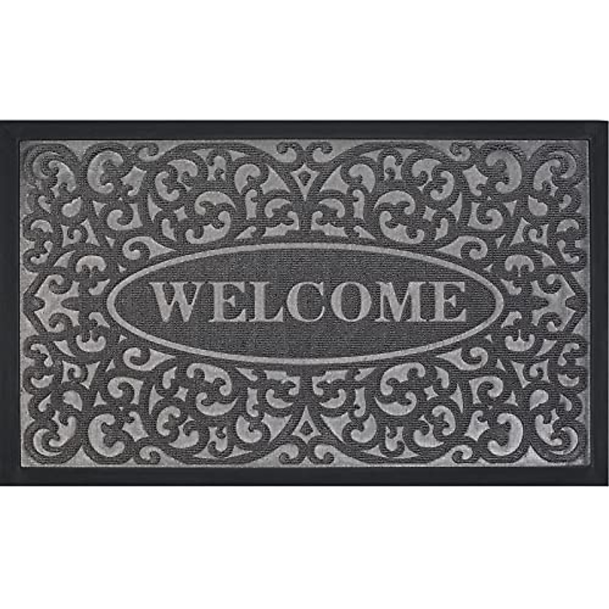 OEMATS Welcome Front Door Mat,Extra Durable,Non-Slip Rubber Floor Mats, Waterproof, Easy Clean for Home Entrance, Garage, Patio,18x30,Grey