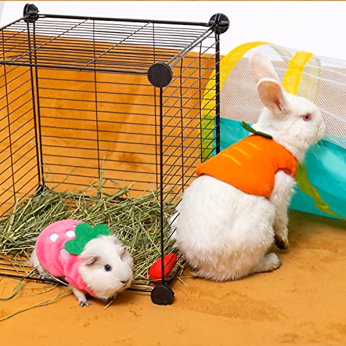 TUKOAW Guinea Pig Clothes - Cute Strawberry & Carrots Pet Colthes for Guinea Pig Rabbit Ferret Rat Chinchilla Kitten MiniDogs - Soft Warm Guinea Pig Costume for Winter Fall