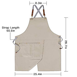 Mignongirl Crossback Apron with Pockets x2,Split Apron with Adjustable Straps,M-XXL (Beige)
