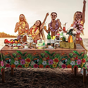 3 Pcs Tiki Tablecloth Tiki Decorations Luau Table Cover Hawaiian Party Plastic Table Cloth Disposable Tiki Totem Decor for Hawaii Beach Tropical Decoration Supplies Aloha,108 x 54 in(Modern Patterns)