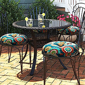 MAGPIE FABRICS Outdoor 15"x15"x4" Round Bistro Seat Cushions with Ties Set of 2, Tufted Waterproof Patio Floor Chair Pads for Home Garden Balcony Kitchen Office Porch, Heronsbill Turquoise Green