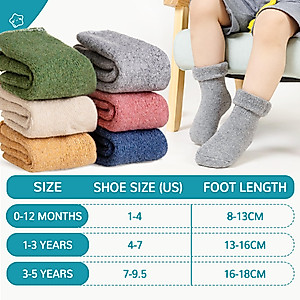 6 Pairs Baby Boy Girl Non Slip Socks Child Toddler Winter Thick Soft Wool Kids Warm Socks with Grips (Solid Color B, 1-3T)